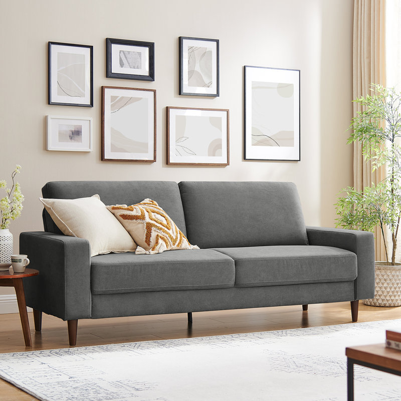 Elegido MINIMORE Modern Style 83.9 Square Arm Sofa Ebern Designs Fabric Dark Blue Polyester Blend